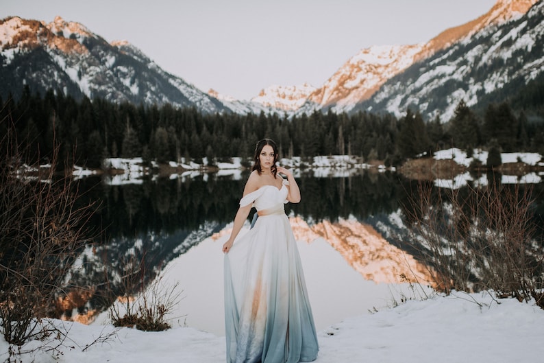 Blue Ombre Wedding Dress Sunset Wedding Dress Silk Chiffon - Etsy