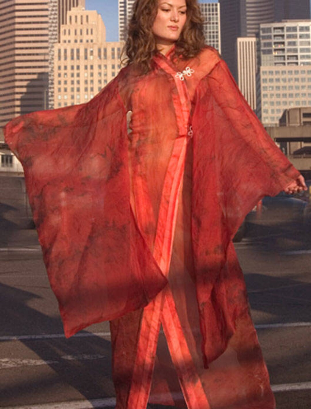 Red Kimono Silk Kimono Dramatic Robe Sexy Kimono Sheer - Etsy
