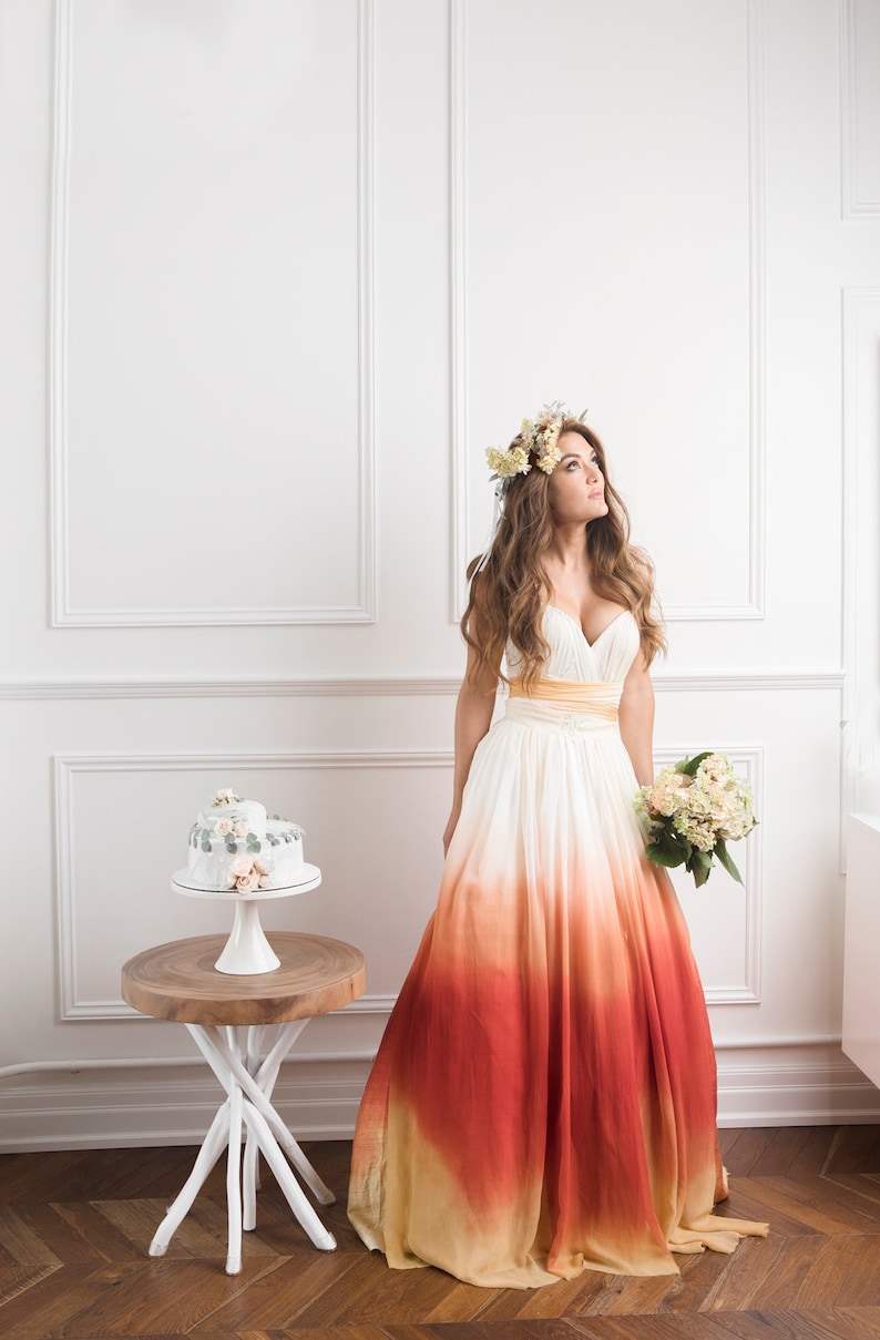 Ombre Wedding Dress, Sunset Wedding Dress, Silk Chiffon Wedding Dress ...