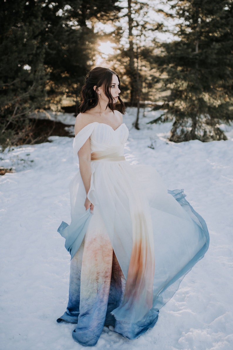 Blue Ombre Wedding Dress Sunset Wedding Dress Silk Chiffon - Etsy