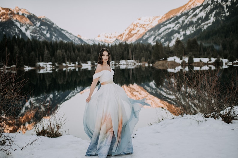 Blue Ombre Wedding Dress Sunset Wedding Dress Silk Chiffon - Etsy