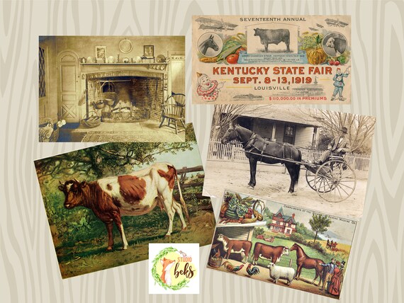 Vintage Ephemera Farm Images Cows Horses Farmland Craft | Etsy