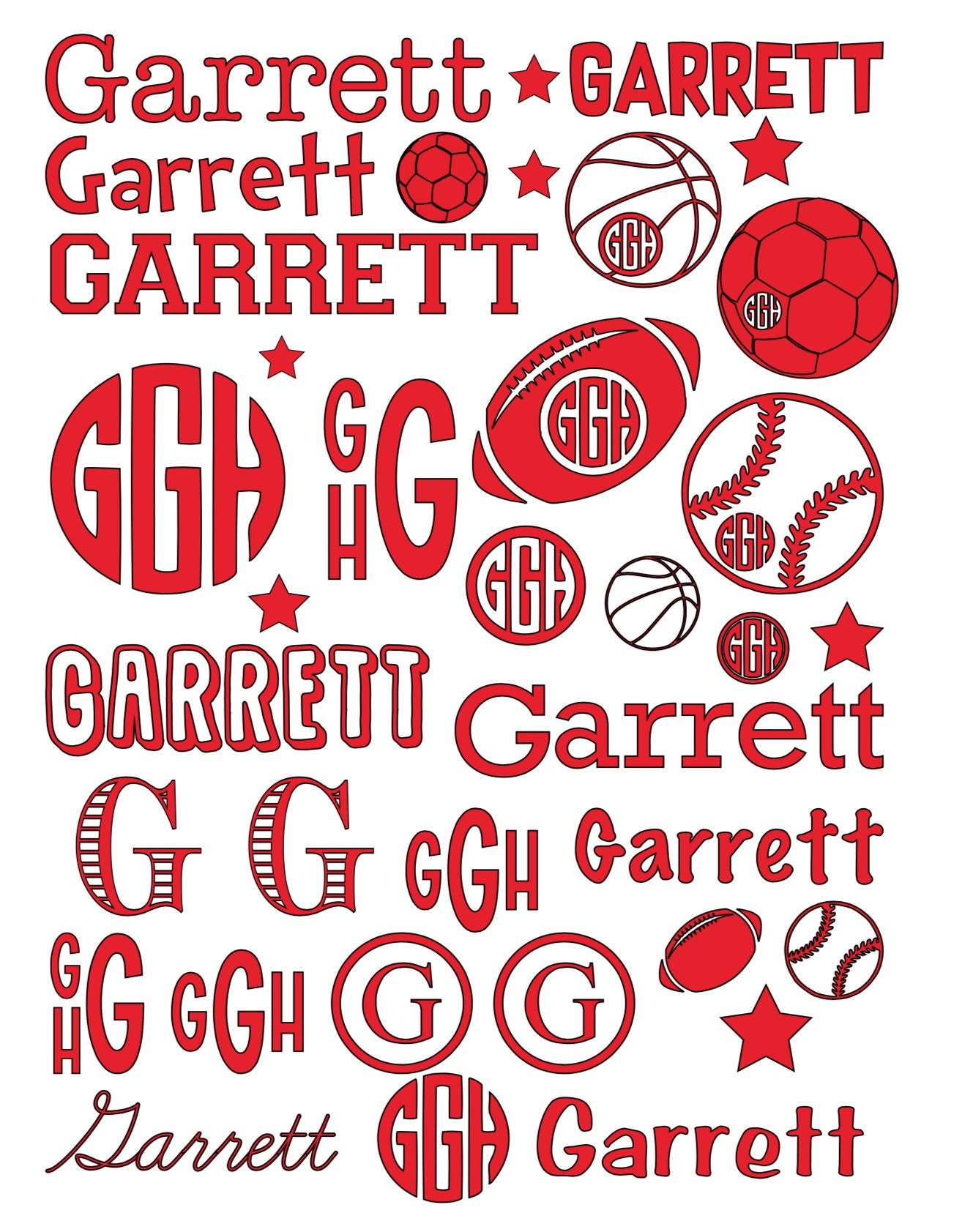 SVG DIGITAL DOWNLOAD Sticker Name Sheet Monogram Stickers Vinyl ...