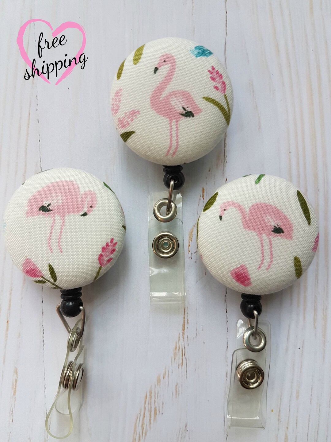 Pink Flamingo ID Badges Retractable Clip on ID Badge Free - Etsy
