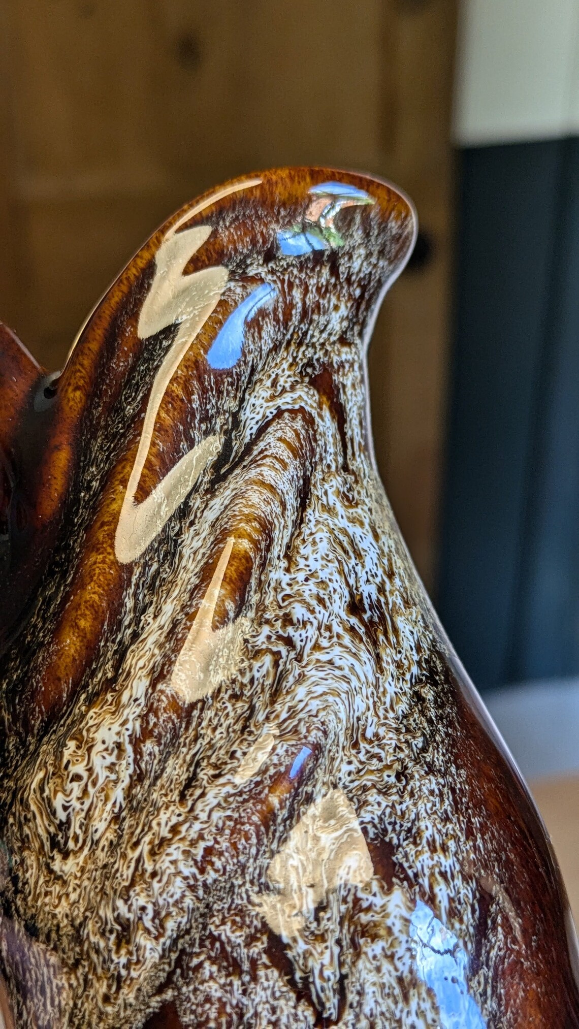 Vintage Fosters Gluggle Gurgle Glug Fish Jug Brown Lava Glaze Medium ...