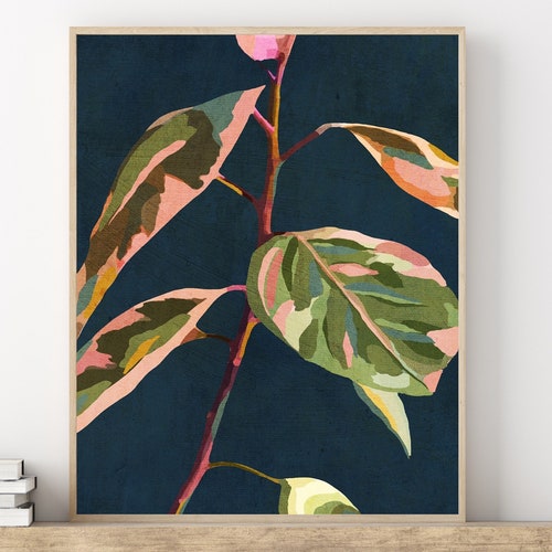 Navy Blue Botanical Floral Printable Wall Art Downloadable Art - Etsy