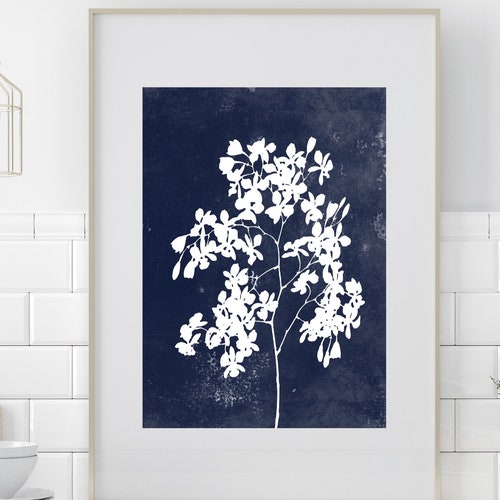 Navy Blue Botanical Floral Printable Wall Art Downloadable Art - Etsy