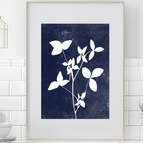 Navy Blue Botanical Floral Printable Wall Art Downloadable Art - Etsy