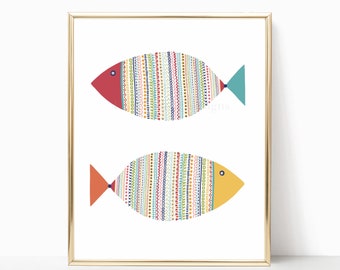 Colorful Fish Art | Etsy