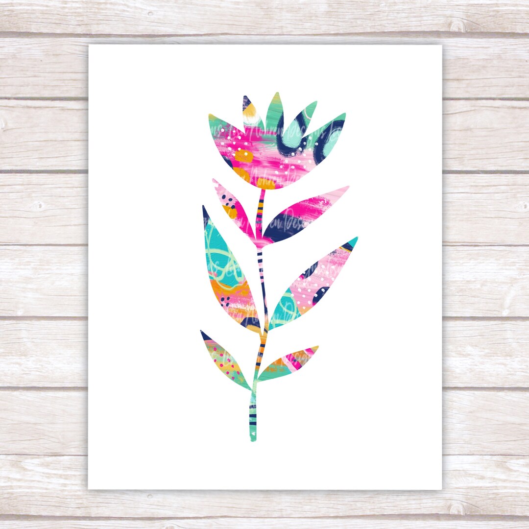 Colorful Flower Stem Art Print Printable Wall Art Abstract Floral Print ...