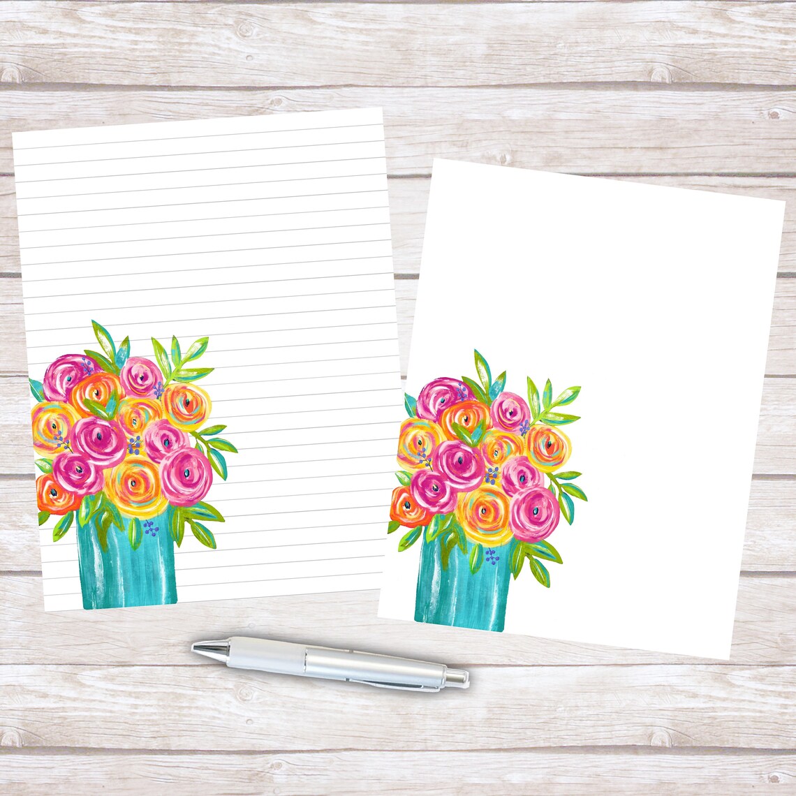 Printable Floral Flower Stationery Lined Letter Writing Paper | Etsy