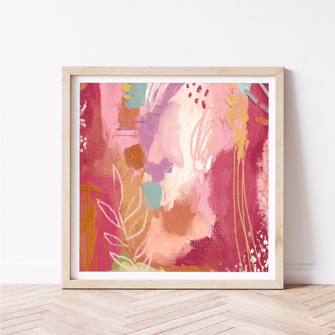 Abstract Square Art Print Neutral Pink Red Printable Wall Art Modern ...