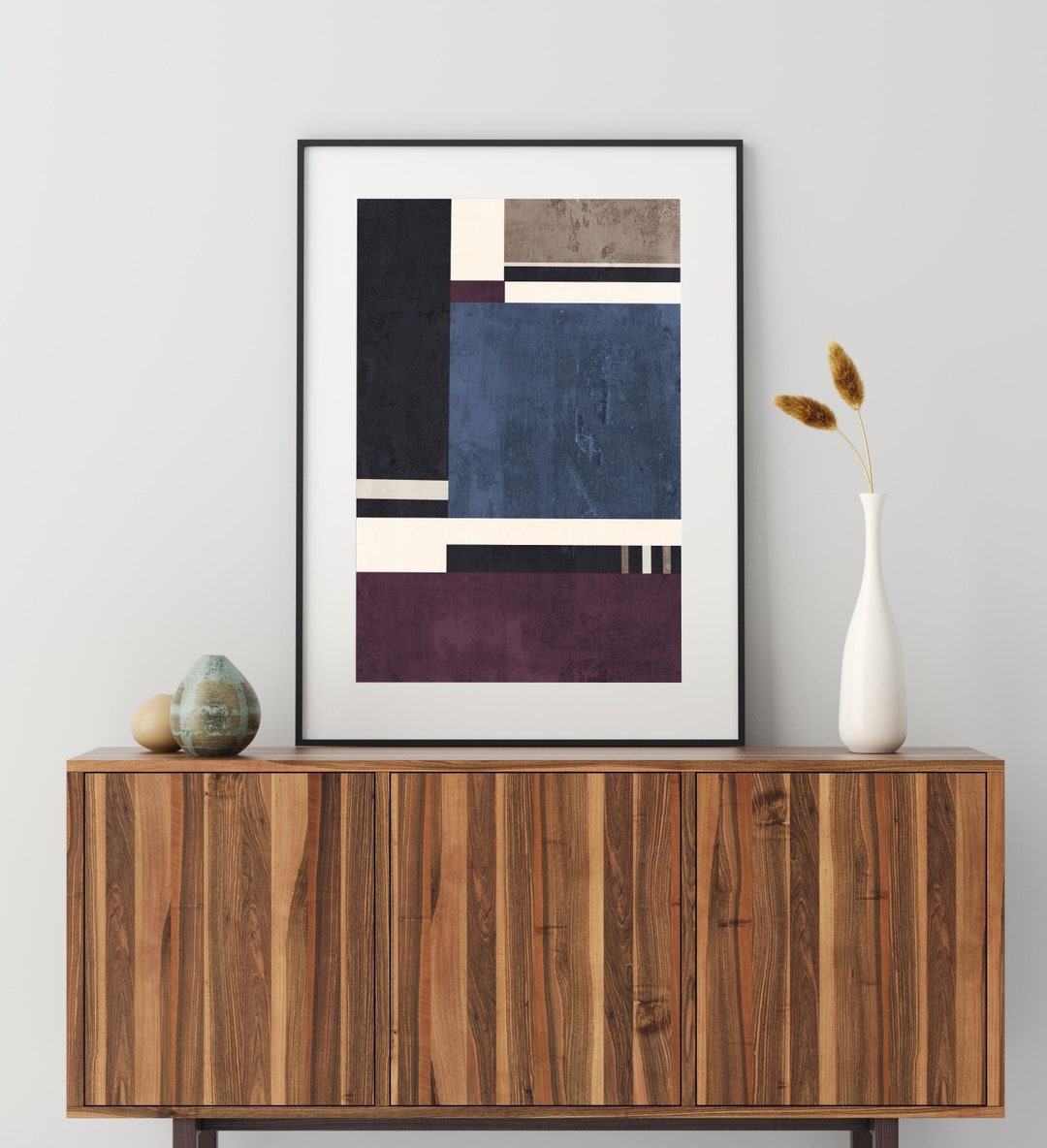 Geometric Color Block Art Print: Neutral Abstract Shapes (digital ...