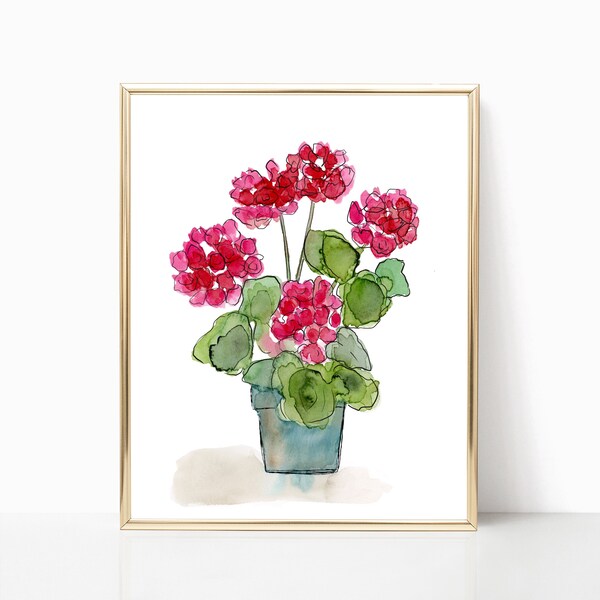 Watercolor Painting of Geraniums - Etsy