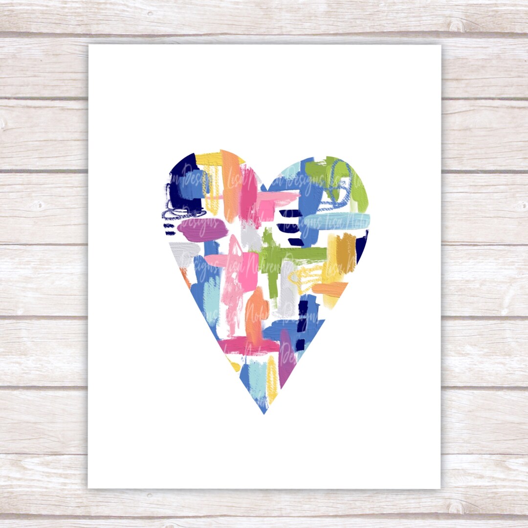 Colorful Heart Art Print Printable Wall Art Abstract Love Heart Print ...
