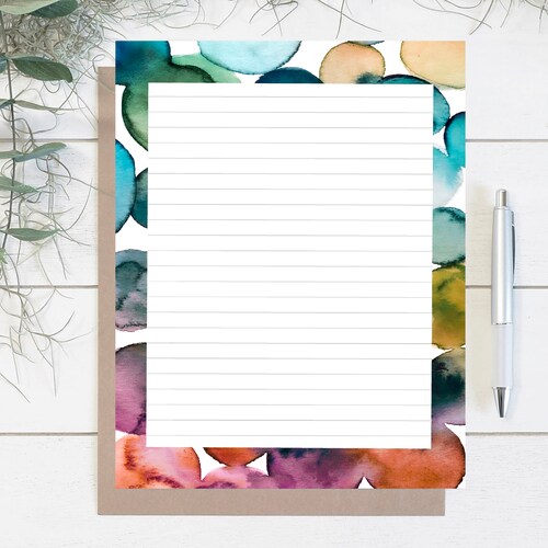 Printable Abstract Watercolor Stationery Lined Letter Writing - Etsy