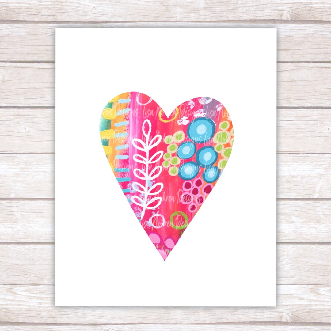 Colorful Heart Art Print Printable Wall Art Abstract Love Heart Print ...