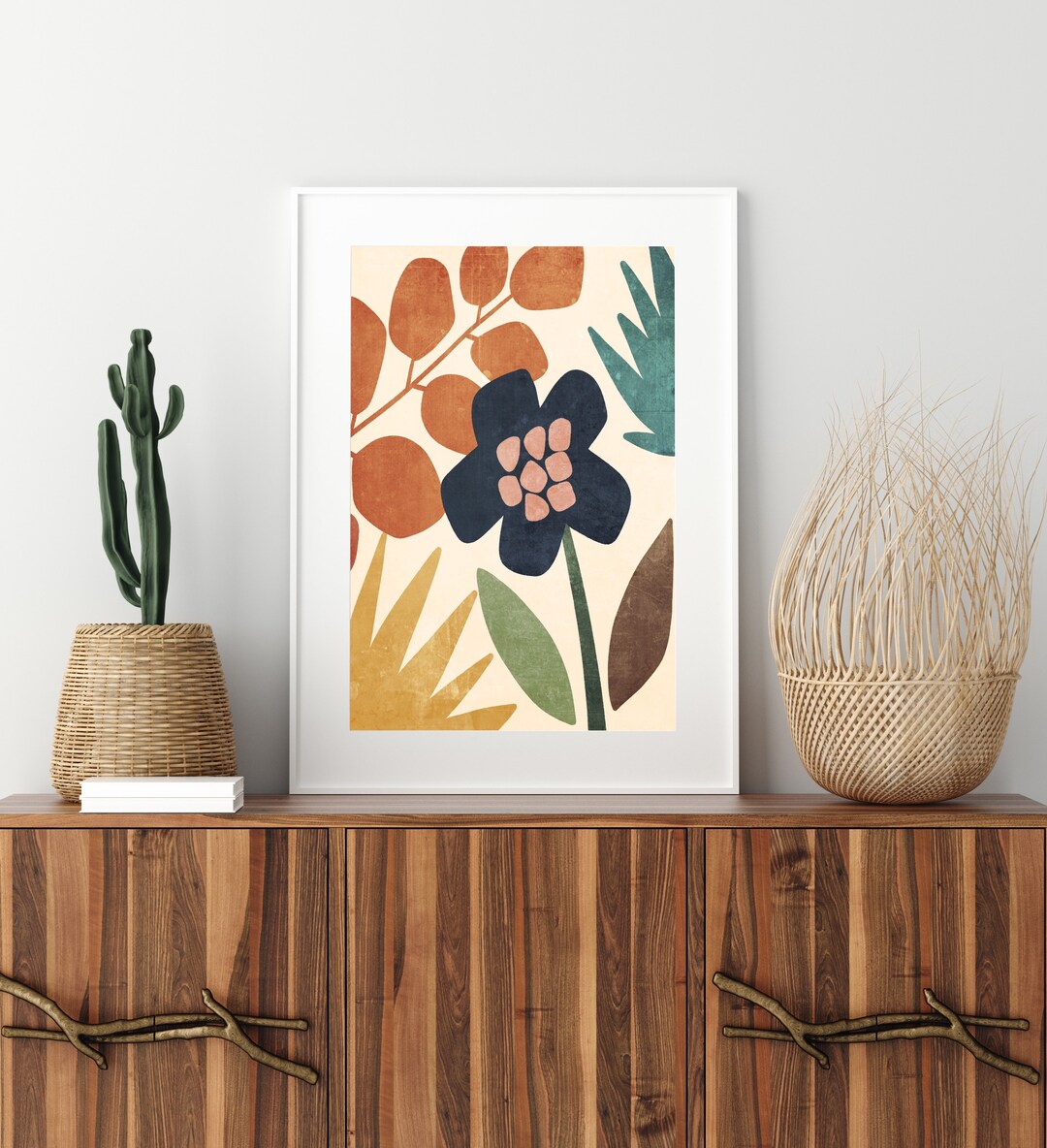 Printable Boho Floral Leaves Botanical Print Geometric Shapes Art ...