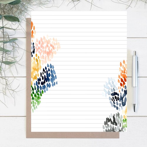 Printable Abstract Watercolor Stationery Lined Letter Writing - Etsy