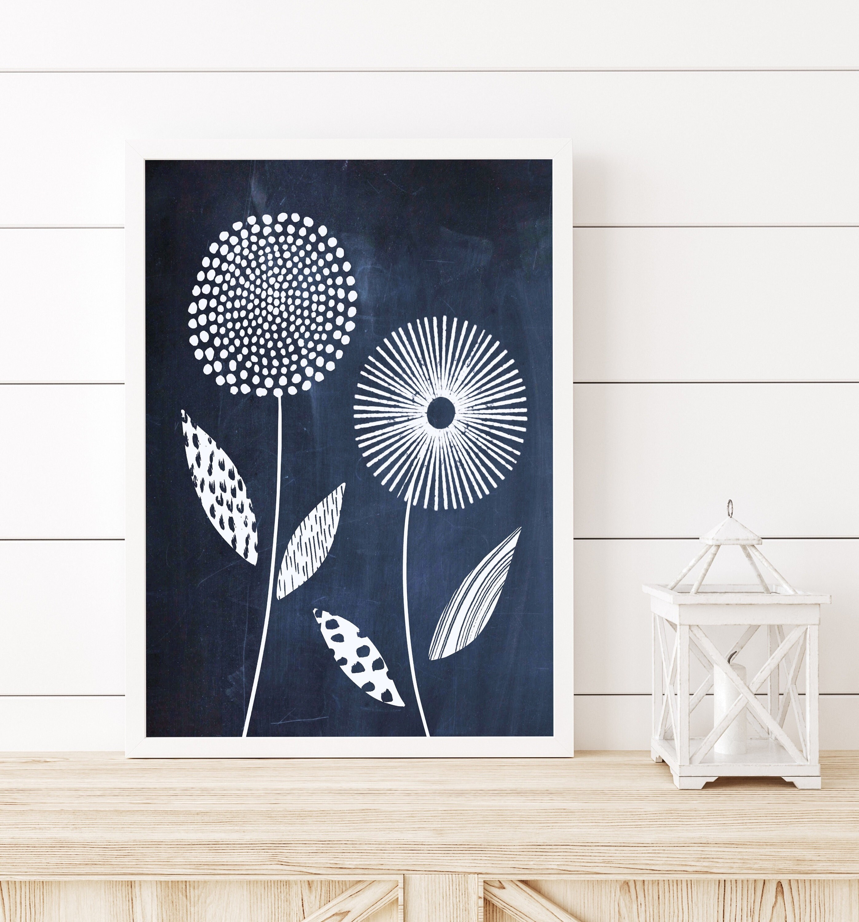 Navy Blue Botanical Floral Plant Stems Printable Wall Art | Etsy