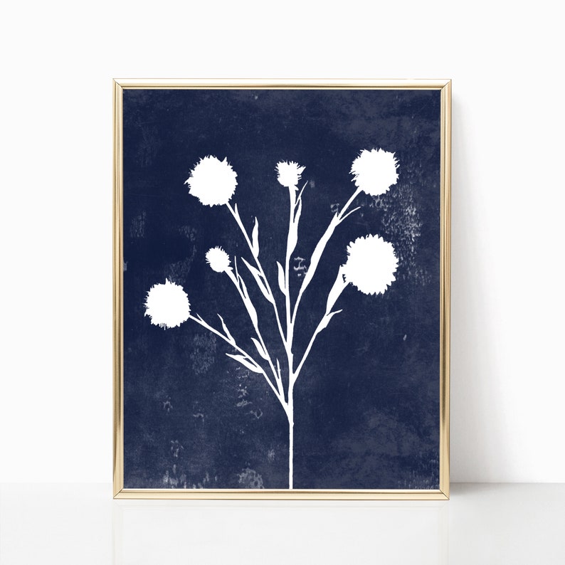Navy Blue Botanical Floral Printable Wall Art Downloadable Art | Etsy