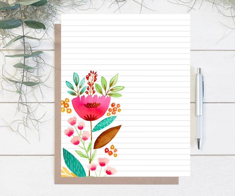 Printable Floral Stationery Lined Letter Writing Paper Blank - Etsy