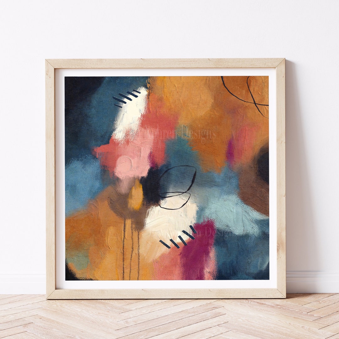 Abstract Painting: Navy Blue, Orange, Earth Tones (digital Download) - Etsy