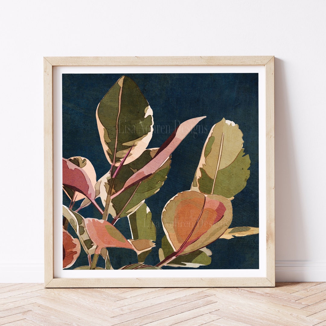 Navy Blue Abstract Plant Art: Botanical Leaves Printable (digital ...