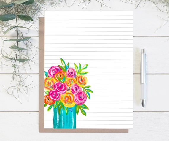 Printable Floral Flower Stationery Lined Letter Writing Paper - Etsy