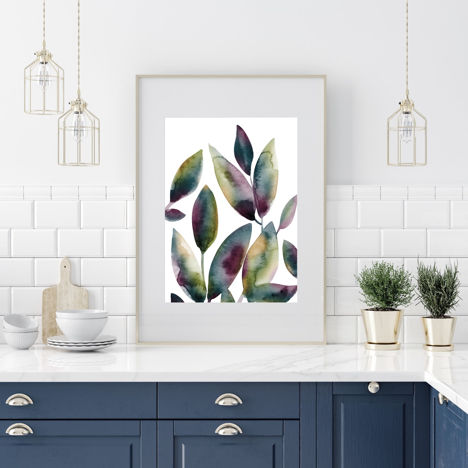 Watercolor Botanical Abstract Leaves Printable Art | Etsy
