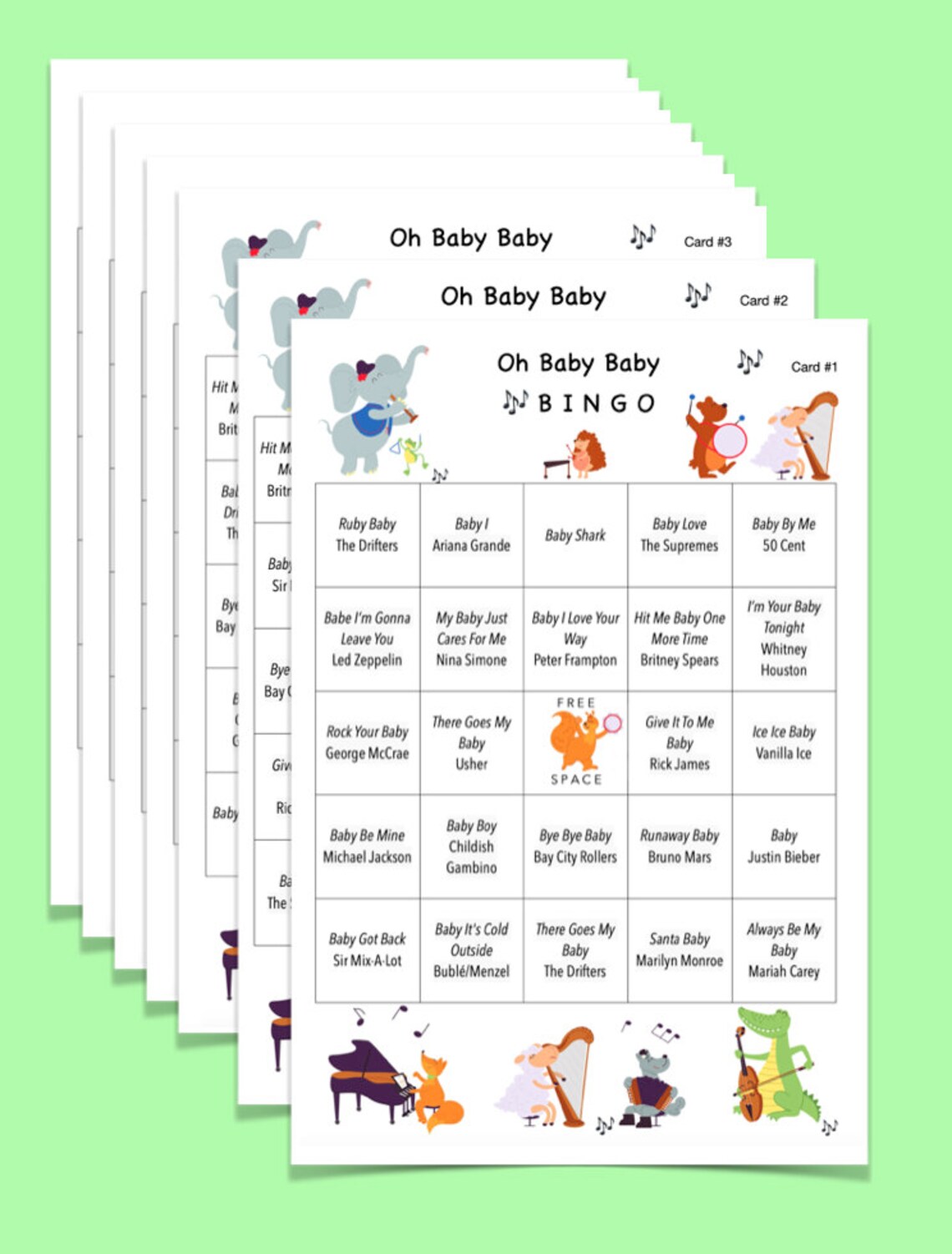 Baby Shower Games SONG BINGO Cool Game Activity Fun Funny Hip New ...