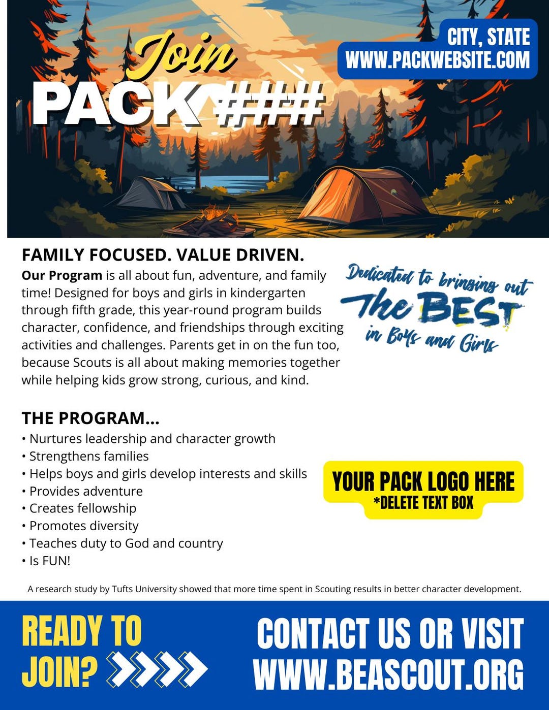 Cub Scout Boy Scout Recruitment Flyer Front and Back | Editable Canva ...