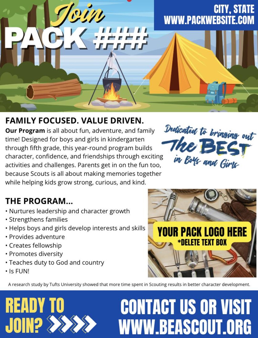 Cub Scout Boy Scout Recruitment Flyer Front and Back | Editable Canva ...