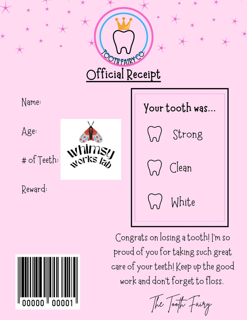 Lost Tooth- Tooth Fairy Receipt, Kids, Teeth - Etsy
