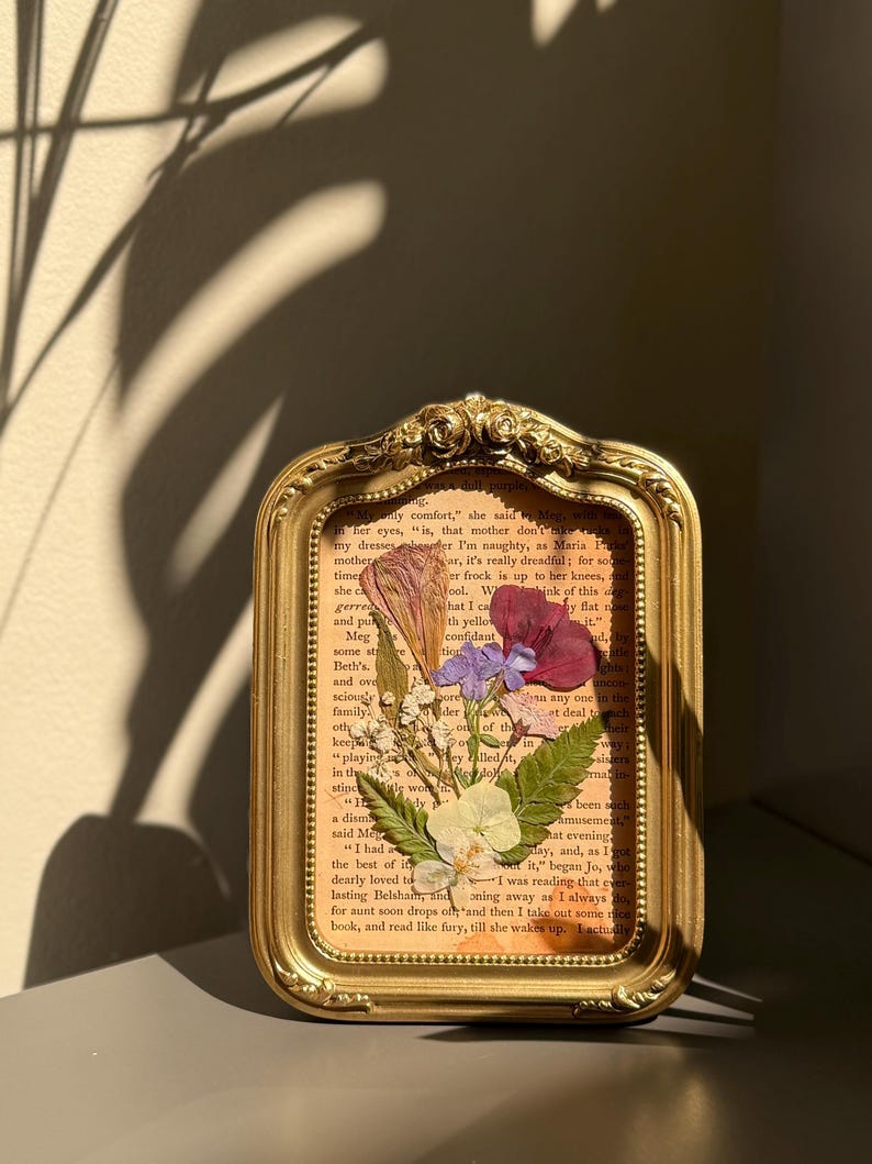 Pressed Flowers on Book Page in Vintage-like Frame | Little Women ...