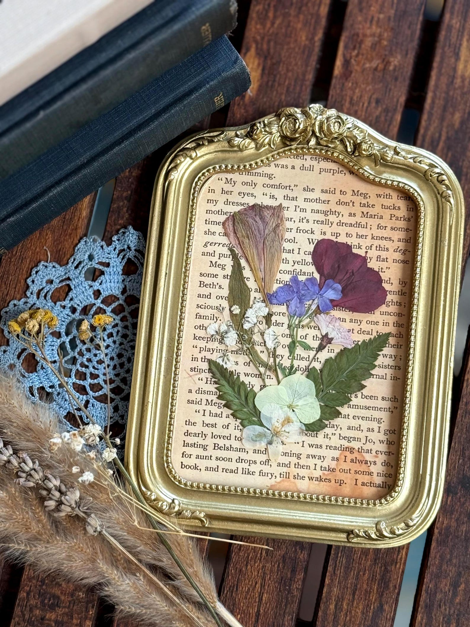 Pressed Flowers on Book Page in Vintage-like Frame | Little Women ...