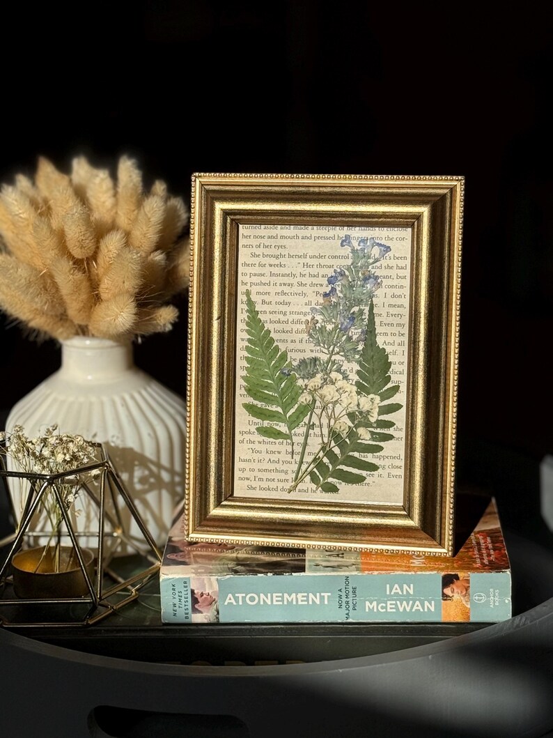 Pressed Flowers in Gold Frame on Book Page | Atonement | Home Decor ...