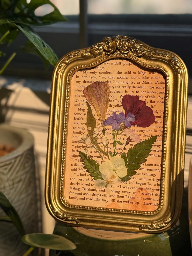 Pressed Flowers on Book Page in Vintage-like Frame | Little Women ...