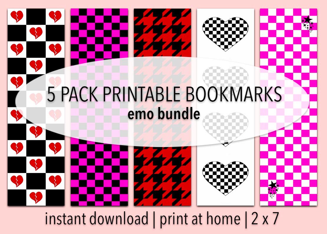 5 Pack of Emo Design Printable Bookmarks - Etsy