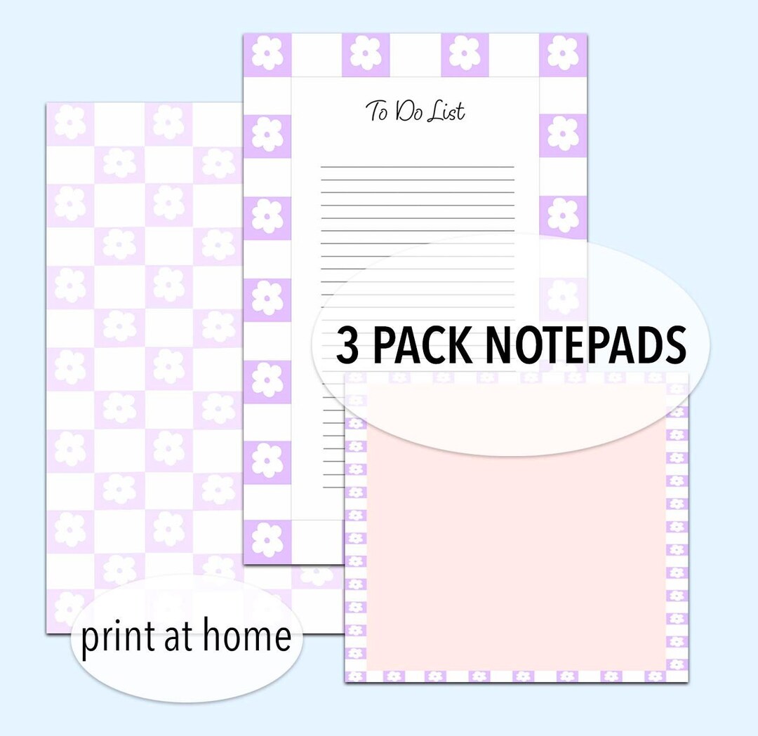 3 Pack of Printable Notepads and to Do List - Purple Daisy Checkered ...