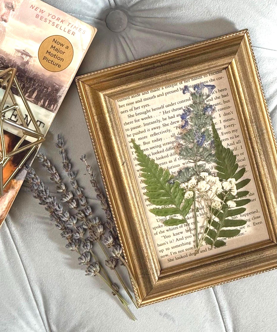 Pressed Flowers in Gold Frame on Book Page | Atonement | Home Decor ...