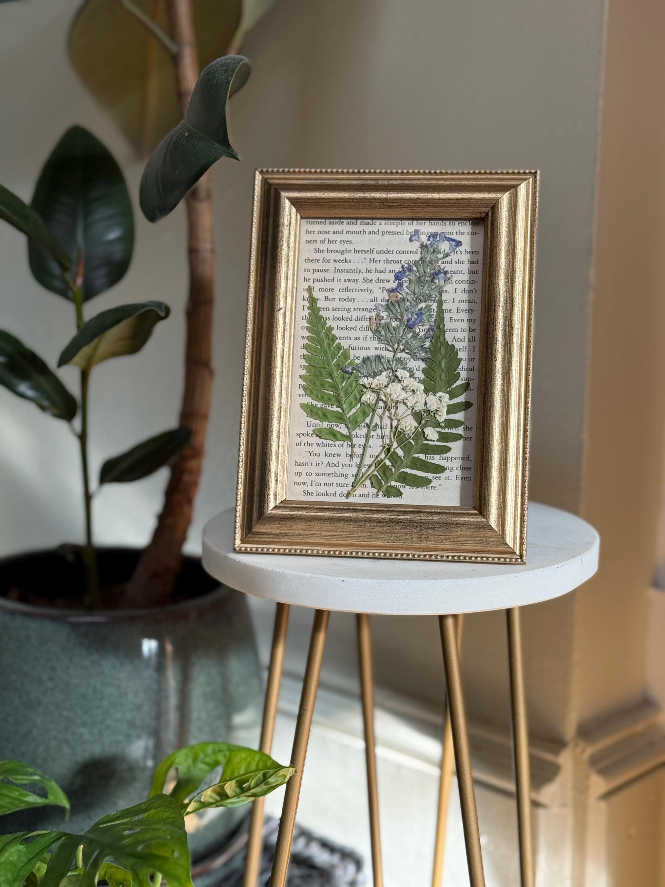 Pressed Flowers in Gold Frame on Book Page | Atonement | Home Decor ...