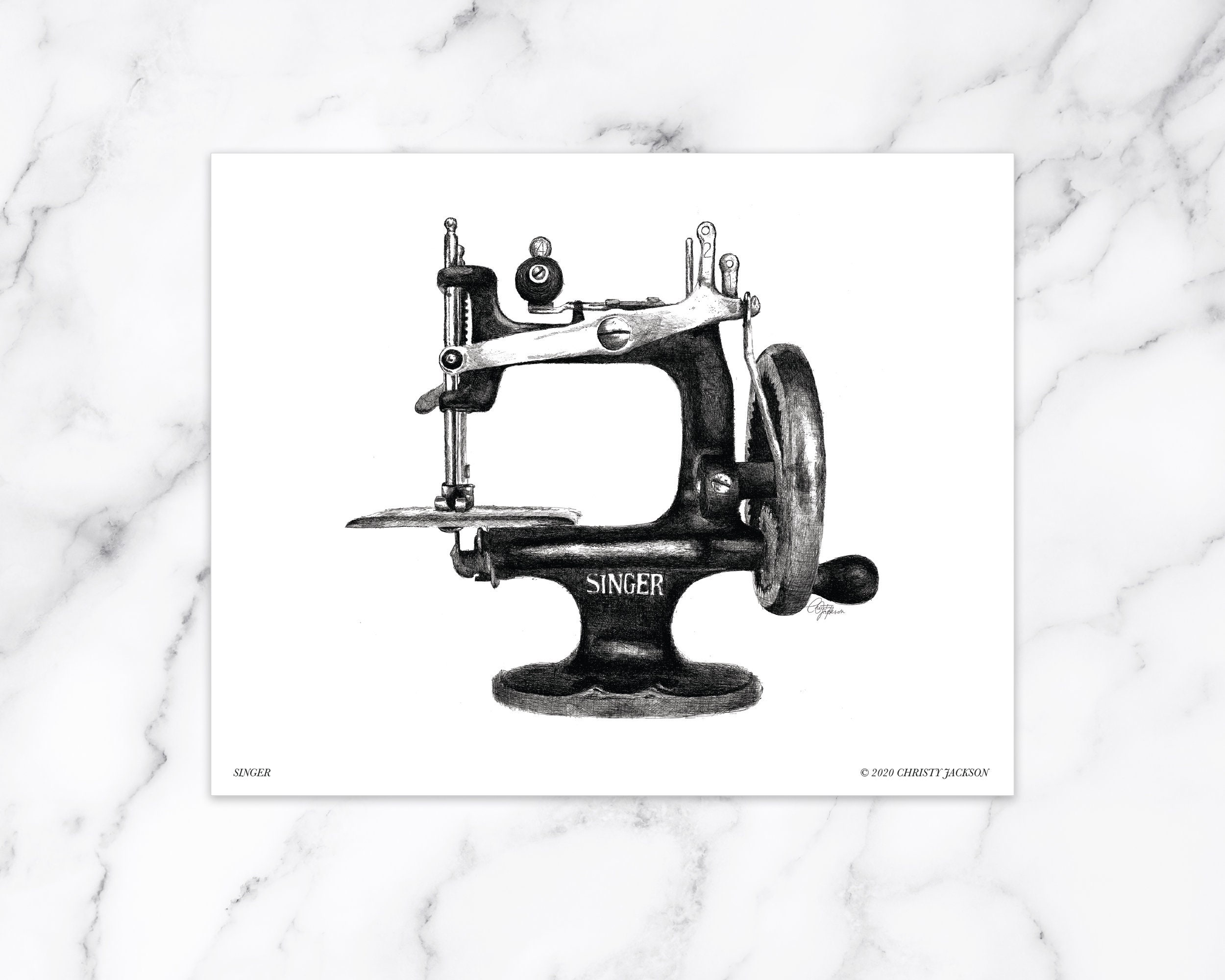 Vintage Singer Sewing Machine Illustration Printable Wall Art, Instant ...