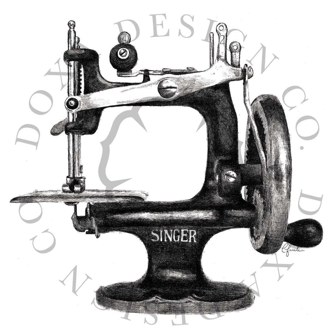 Vintage Singer Sewing Machine Illustration Printable Wall Art, Instant ...