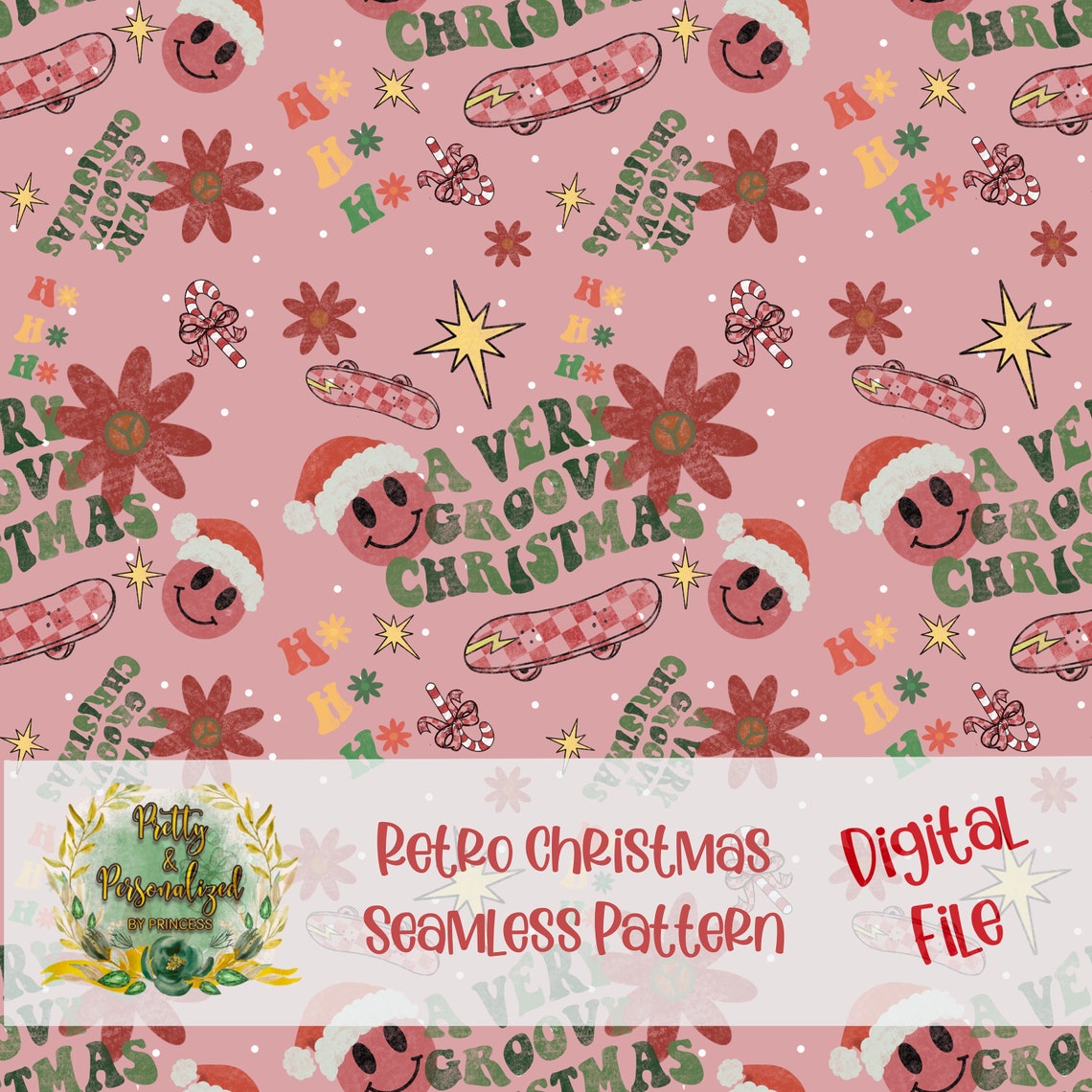 Retro Christmas Seamless Pattern - Etsy