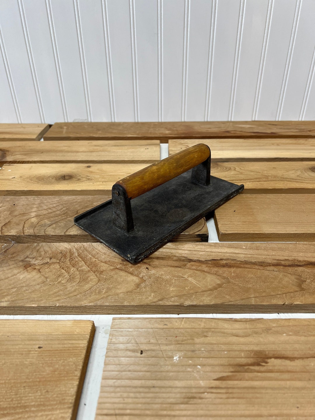 Antique Cast Iron Bacon Press Steak Weight - More Than 8x4 Inches W/ 6 ...