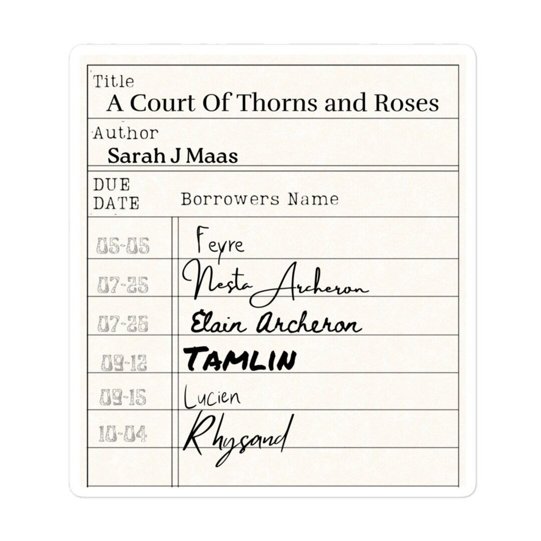 Character Library Card ACOTAR List of Some of the Books Characters ...