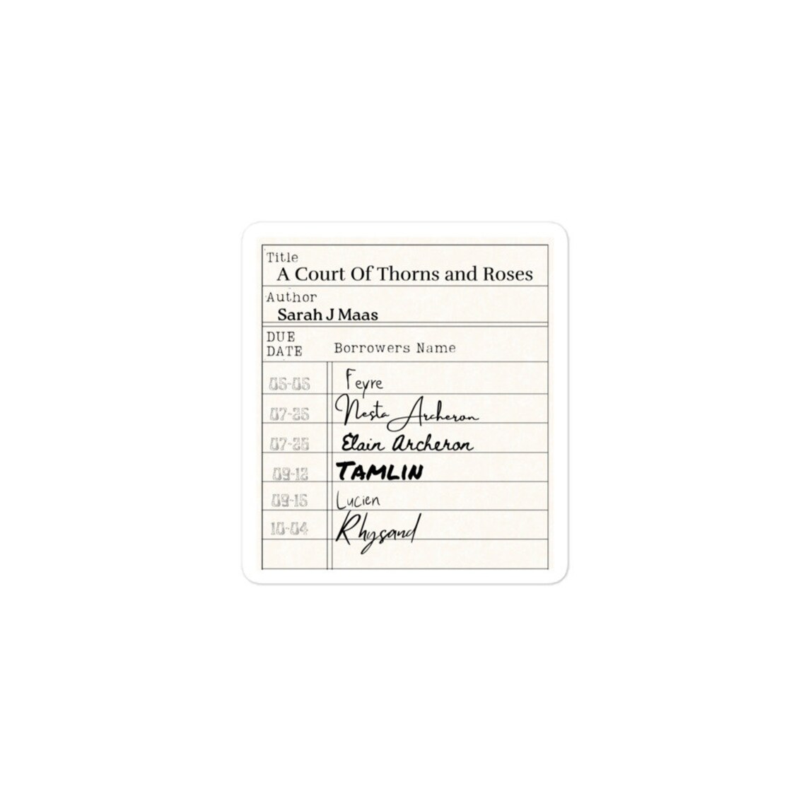 Character Library Card ACOTAR List of Some of the Books Characters ...