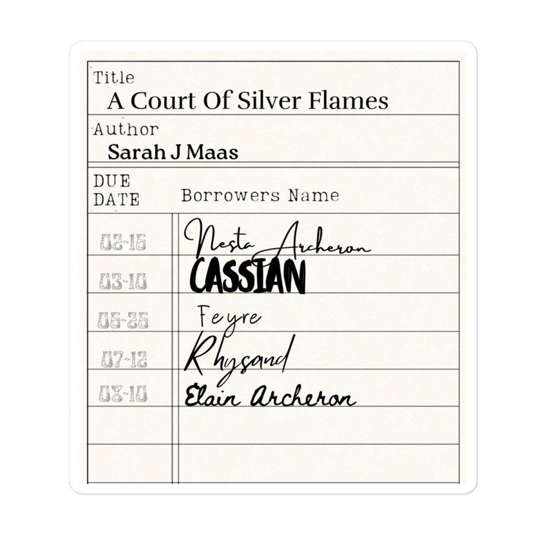 Character Library Card | ACOSAF - List of Some of the Books Characters ...