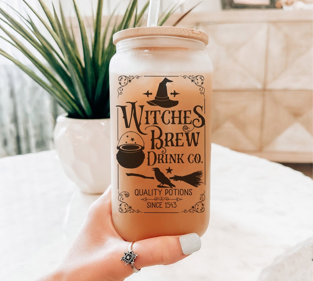 Witches Brew Coffee Co Iced Coffee Cup, Fall Glass Tumbler, Frosted ...